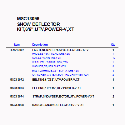 BOSS Snowplow MSC13099 - 6'6 Power-V XT UTV Snow Deflector Kit