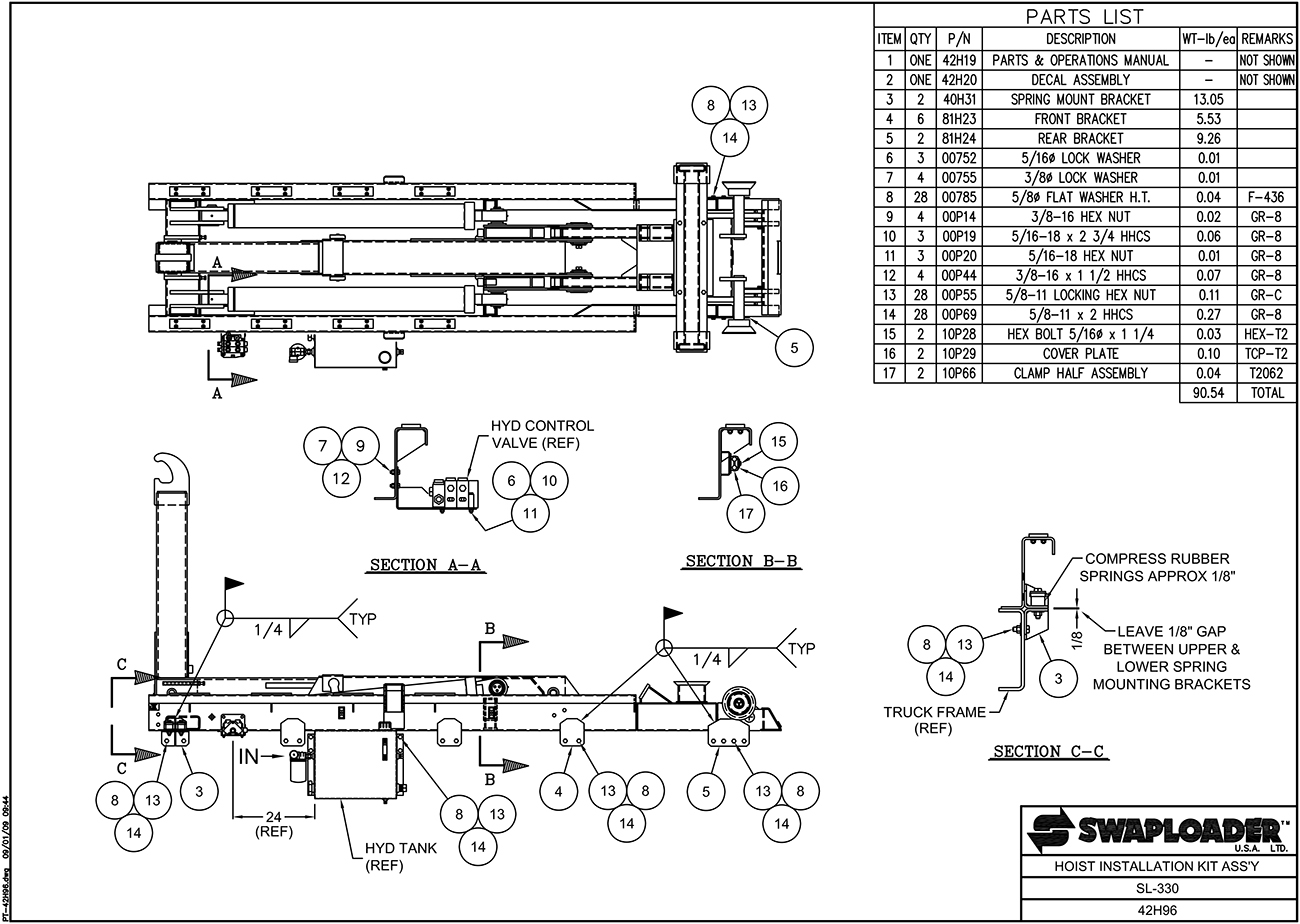 SL-330 Hoist Installation Kit Assembly Diagram - Intercon Truck of ...